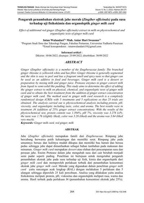 Pdf Pengaruh Penambahan Ekstrak Jahe Merah Zingiber Officinale Pada
