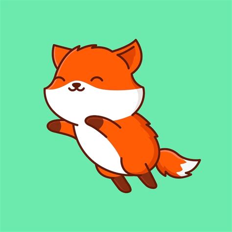 귀여운 점프 여우 만화 일러스트 레이 션 프리미엄 벡터
