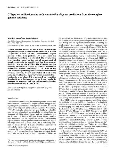 Pdf C Type Lectin Like Domains In Caenorhabditis Elegans Predictions