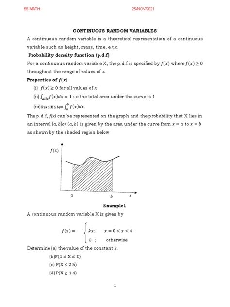 S5 Math 2 Continuous Random Variables Pdf Random Variable