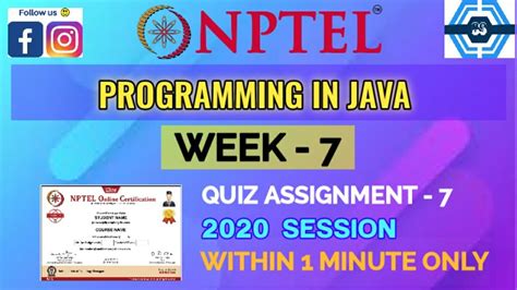 Programming In Java Nptel Week 7 Quiz Assignment Solution Youtube