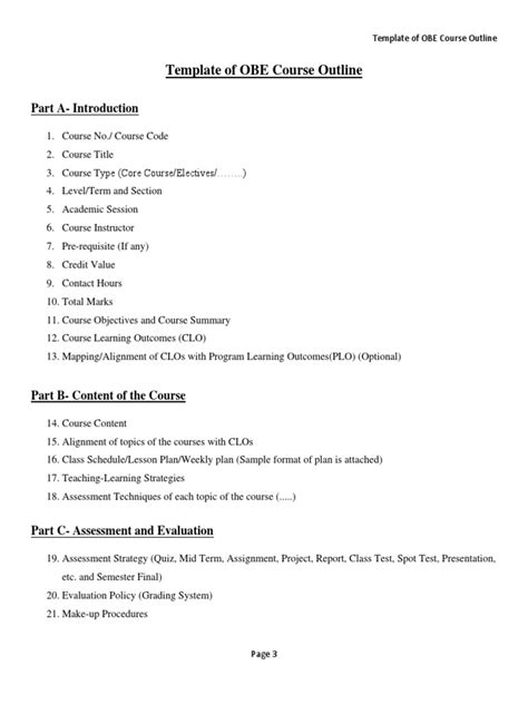 Template Of Obe Course Outline Pdf