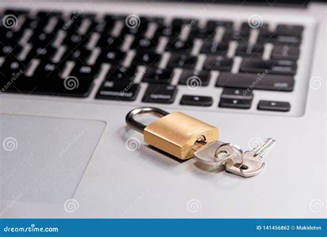 Computer Security And Data Protection Concept Laptop With An Locked