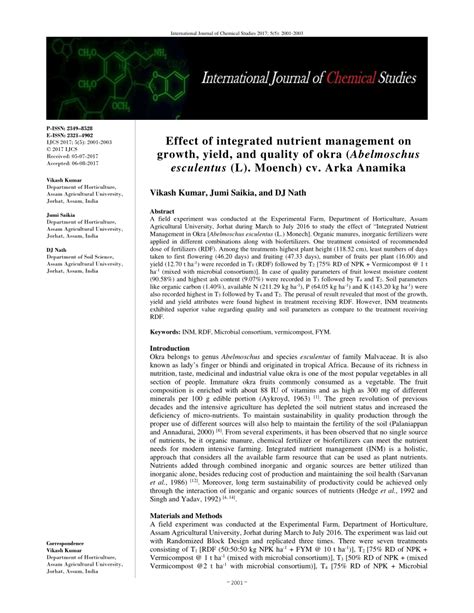 Pdf Effect Of Integrated Nutrient Management On Growth Yield And