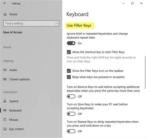 What Are Filter Keys Turn Off Or On Filter Keys In Windows 11