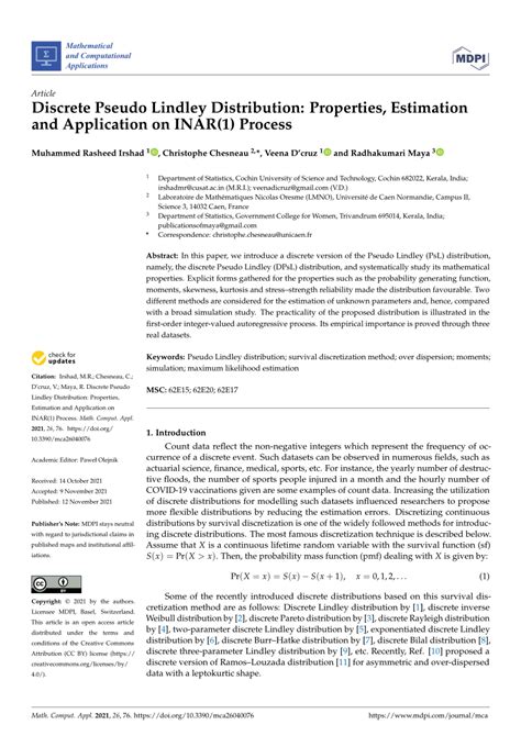 Pdf Discrete Pseudo Lindley Distribution Properties Estimation And Application On Inar 1