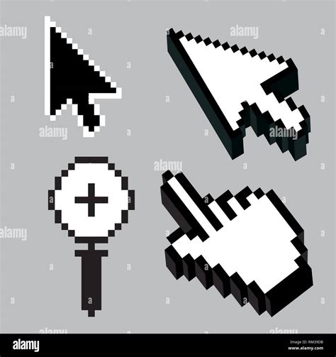 Set Arrow With Magnifying Glass And Hand Cursor Stock Vector Image And Art Alamy