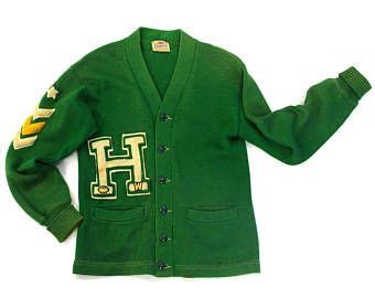 50s Letterman Sweater Vintage 1950s Varsity Athlete Button Up Kelly