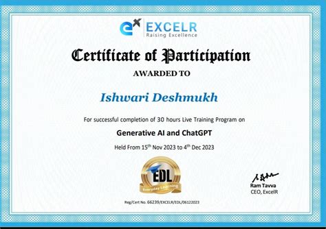ishwari deshmukh on linkedin certificate excelr