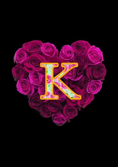 Illuminated Letter K With Rose Heart