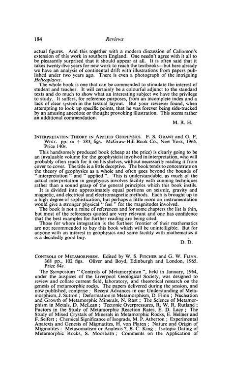 Interpretation Theory In Applied Geophysics F S Grant And G F West Pp Xx 583 Figs