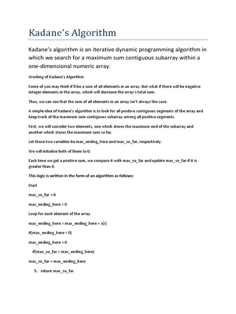 Kadanes Algorithm Pdf