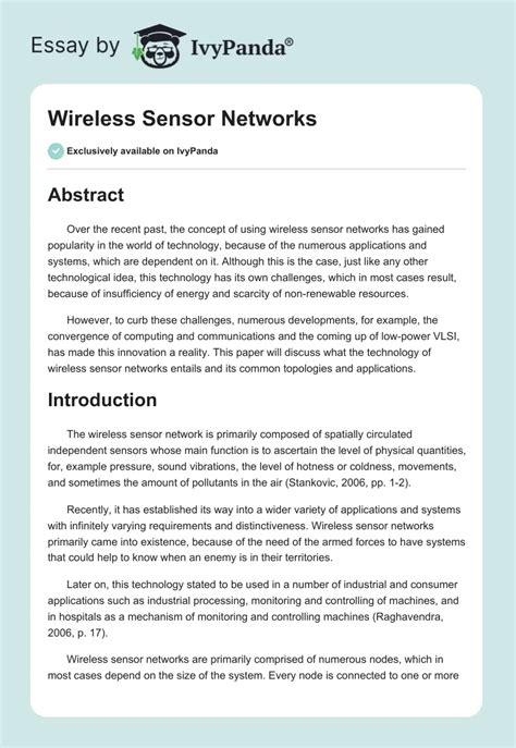 Wireless Sensor Networks Words Essay Example