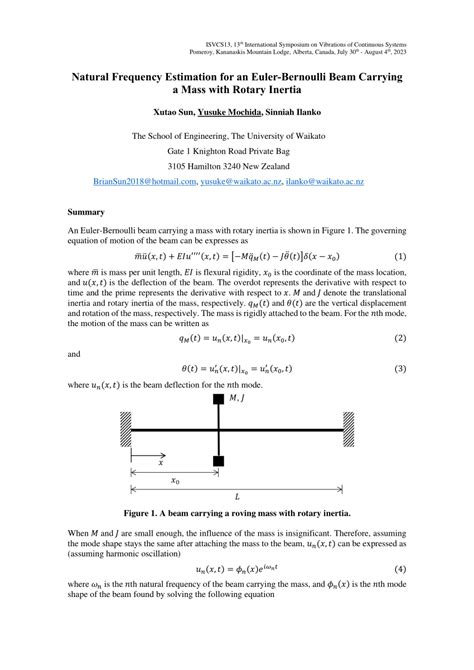Pdf Natural Frequency Estimation For An Euler Bernoulli Beam Carrying A Mass With Rotary Inertia