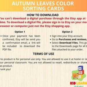 Autumn Color Sorting Activity Color Matching Game Autumn Leaves Colour Sorting Montessori Color