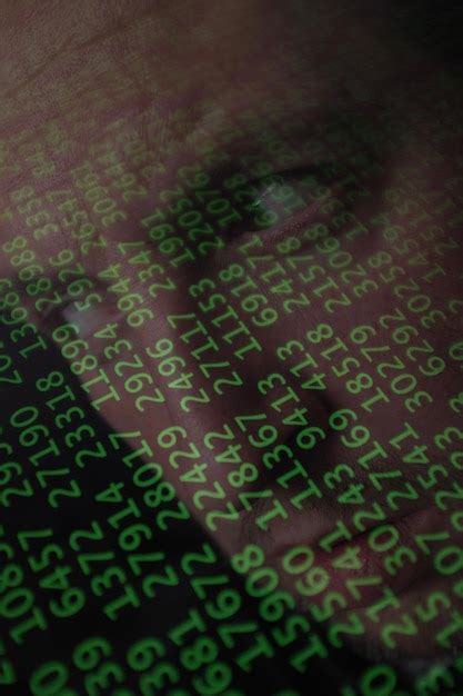 premium photo double exposure of man with binary codes