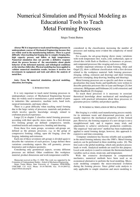 Pdf Numerical Simulation And Physical Modeling As Educational Tools To Teach Metal Forming
