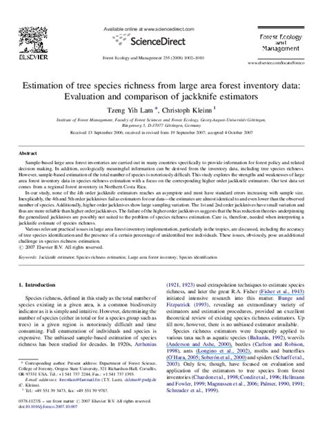 Pdf Estimation Of Tree Species Richness From Large Area Forest Inventory Data Evaluation And