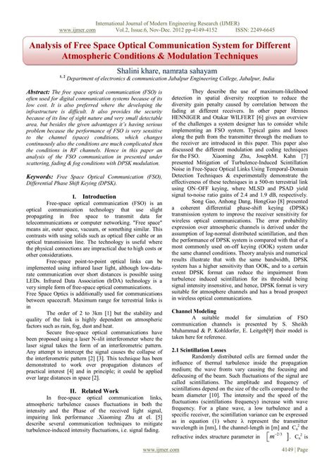 Analysis Of Free Space Optical Communication System For Ijmer