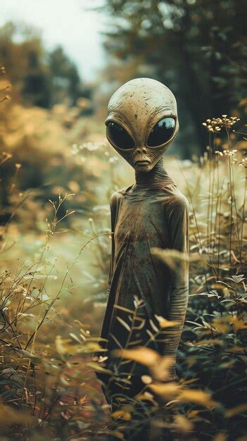 Premium Photo A Strange Looking Alien Is Standing In A Field Of Grass