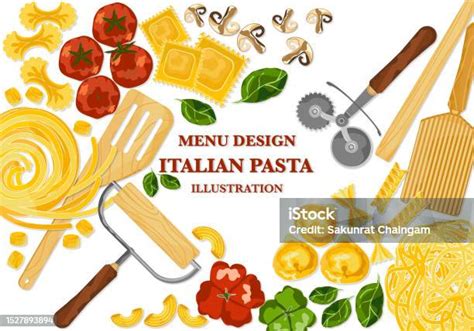 파스타 종류는 이탈리아 국수와 마카로니 레스토랑 메뉴 맛있는 파스타 벡터 일러스트레이션 플랫 만화 스타일 손으로 그린 배너 메뉴 배너 전단지 흰색 배경에 카드에 적합합니다