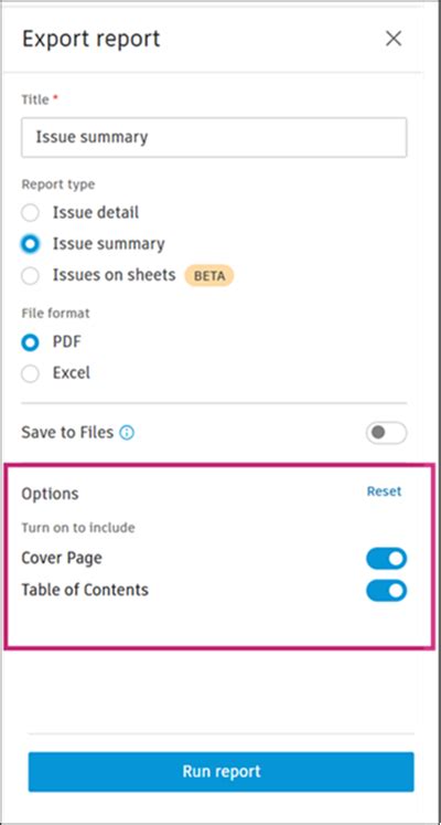 export issues and issues reports