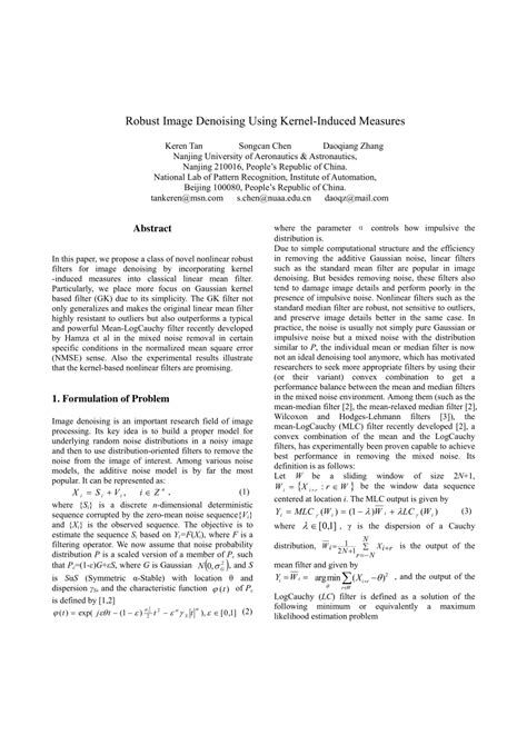 Pdf Robust Image Denoising Using Kernel Induced Measures