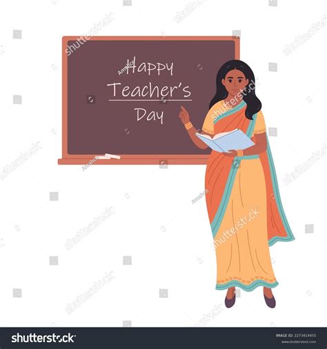Indian Female Teacher Classroom Near Blackboard Stock Vector Royalty Free