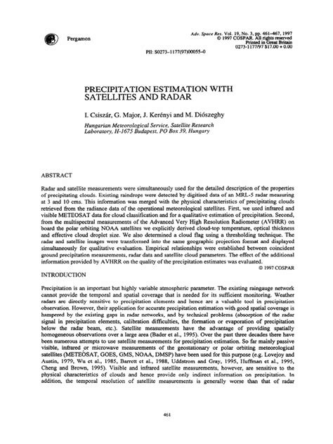 Precipitation Estimation With Satellites And Radar 1997 Advances In Space Research Pdf