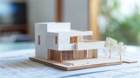 Elevated Angle Of A Model House On An Architectural Blueprint Illustrating The Integration
