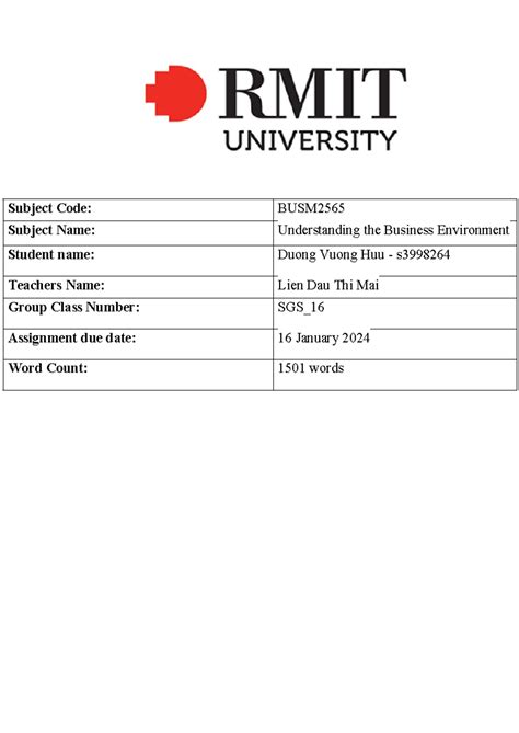 Assignment 3 Busm2565 Sgs 016 S3998264 1 5 Subject Code Busm Subject Name Understanding
