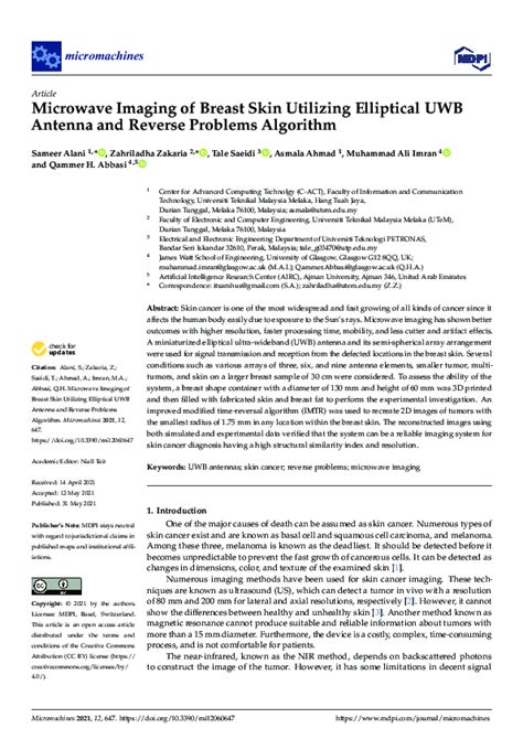 Pdf Microwave Imaging Of Breast Skin Utilizing Elliptical Uwb Antenna And Reverse Problems