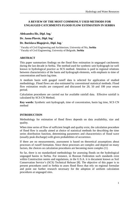 Pdf A Review Of The Most Commonly Used Methods For Ungauged