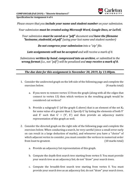 Specification For Assignment 4 COMP1805AB Fall 2019 Discrete