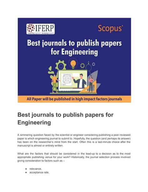 Engineering Papers Should Be Published In The Best Journals United Innovators Pdf