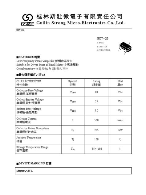 S8050 Transistor Npn Sot 23 40v 500ma 85hfe Pdf