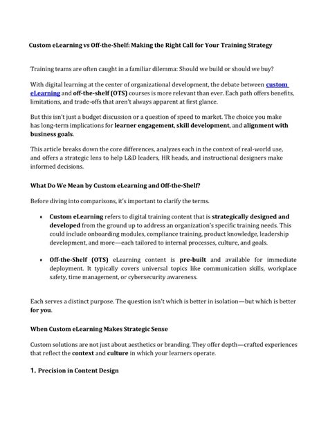 Ppt Custom Elearning Vs Off The Shelf Making The Right Call For Your Training Strategy