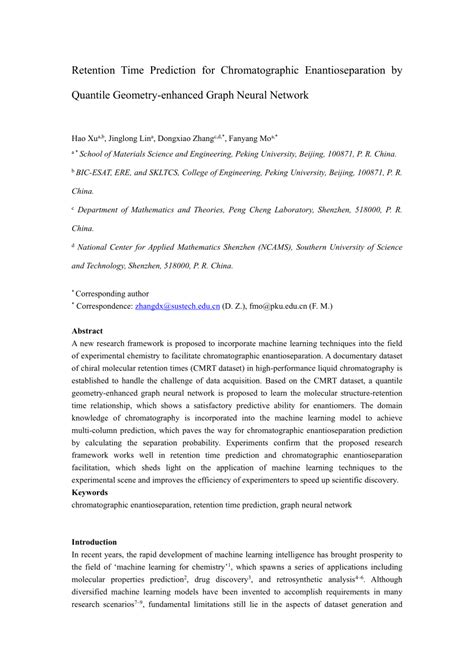 Pdf Retention Time Prediction For Chromatographic Enantioseparation