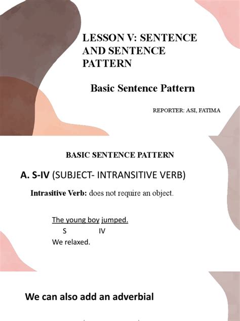 Lesson V Sentence And Sentence Pattern Basic Sentence Pattern Pdf Verb Object Grammar