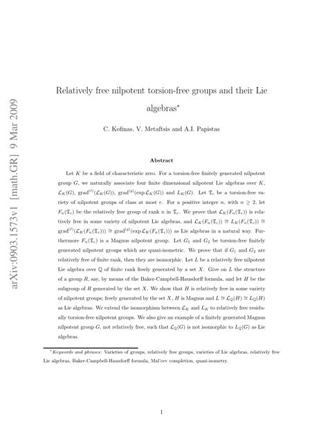 Pdf Relatively Free Nilpotent Torsion Free Groups And Their Lie Algebras
