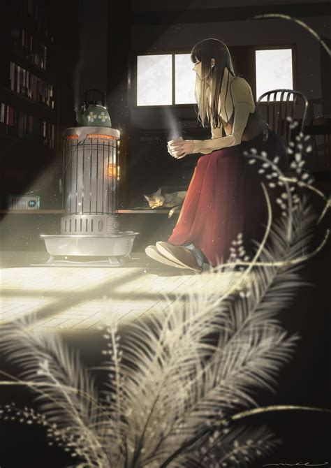 Safebooru 1girl Absurdres Black Hair Blurry Book Bookshelf Brown Hair