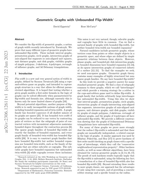 Pdf Geometric Graphs With Unbounded Flip Width