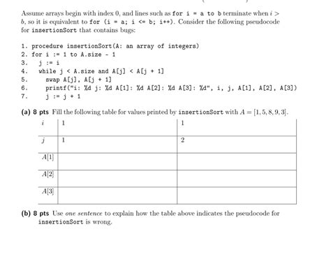 Solved Assume Arrays Begin With Index 0 And Lines Such As