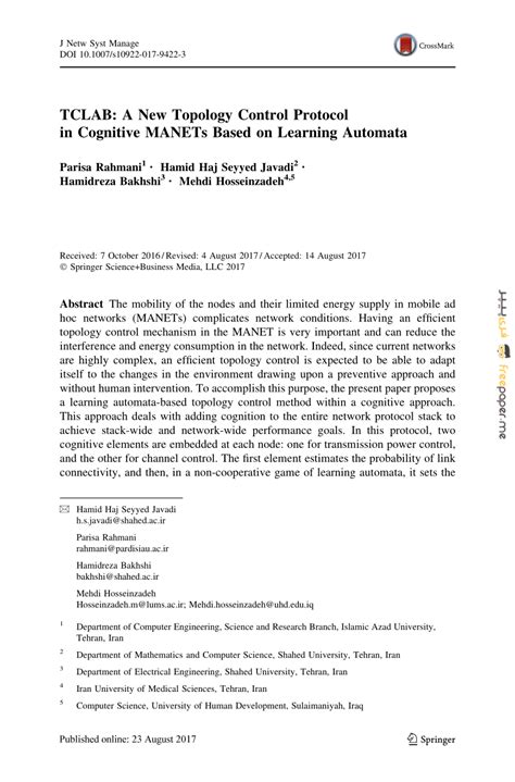 pdf tclab a new topology control protocol in cognitive manets based