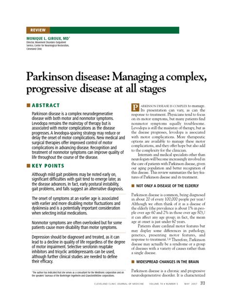 Parkinsons Disease Managing A Complex Progressive Disease Pdf Parkinsons Disease Dystonia