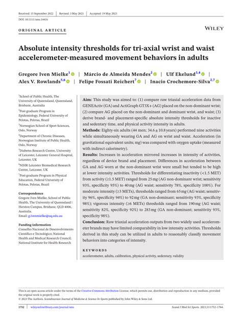 PDF Absolute Intensity Thresholds For Triaxial Wrist And Waist Accelerometermeasured