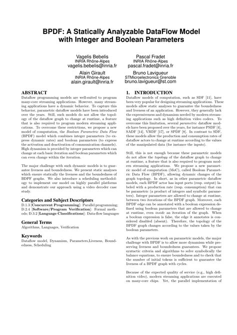 Pdf Bpdf A Statically Analyzable Dataflow Model With Integer And