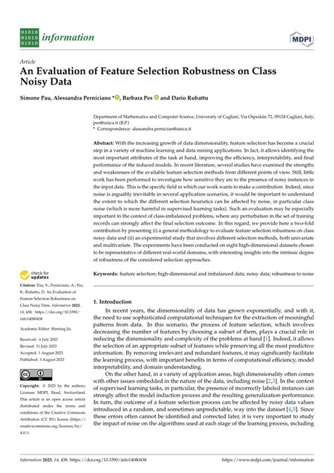 Pdf An Evaluation Of Feature Selection Robustness On Class Noisy Data