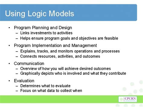 Introduction To Logic Models Outcomes Inputs Activities Outputs