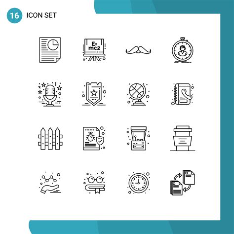 Set Of 16 Commercial Outlines Pack For Sound Timer Hipster Stopwatch Fast Editable Vector Design